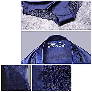 ITAYAX Sexy Lace Underwear for Women Frozen Silk Seamless Panties with Silky Tactile Touch Medium-high Waisted S M L XL 2XL 3XL (Navy Gray Black Skin 4 piece hipster panties)