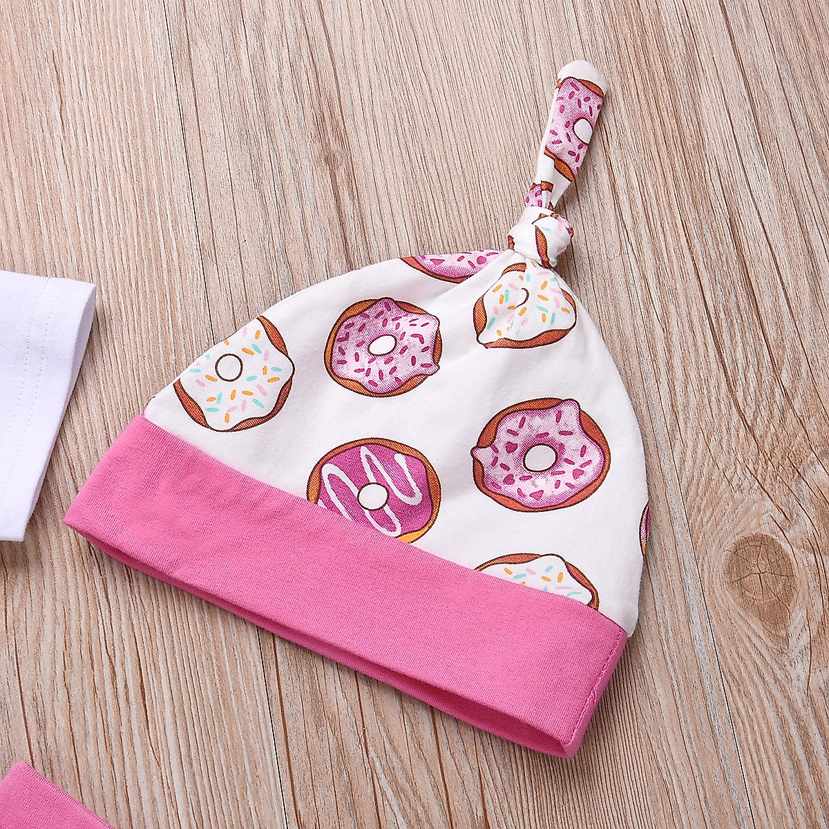 3Pcs/Set Newborn Baby Girls Outfit Auntie Bodysuit Romper with Headband+Donuts Long Pants Clothes Set (Pink, 0-6M)