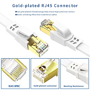 Qiuean Ethernet Cable 25 FT, Cat8 High Speed Outdoor&Indoor Cat8 LAN Network Cable 40Gbps, 2000Mhz with Gold Plated RJ45 Connector, Weatherproof S/FTP UV Resistant for Router/Gaming/Modem (25)