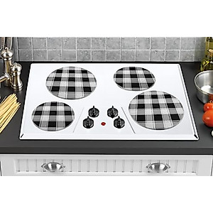 Reston Lloyd Buffalo Check Electric Stove Burner Covers, Set of 4, (2) 10" & (2) 8", Black/White