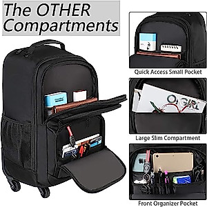 Roller Backpack, 18 inch Large Travel Laptop Bag with 4 Wheels for Adults, Heavy Duty Wheeled Suitcase Luggage Pack for Work Business, Rolling Spinner Computer Rucksack for Women Men Nursing, Black