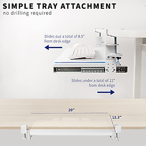 VIVO Large Height Adjustable Under Desk Keyboard Tray with RGB LED Light Mouse Pad, C-clamp Mount, 27 (33 with Clamps) x 11 inch Slide-Out Platform Computer Drawer for Typing, White, MOUNT-KB05GPW