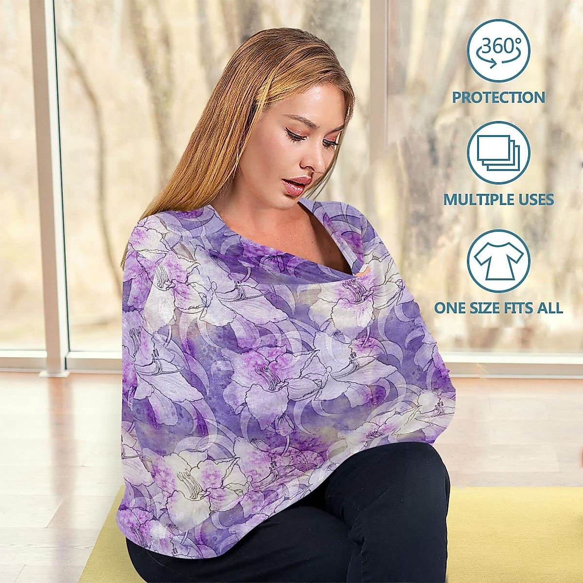 Kigai Lily Flowers Purple Car Seat Cover for Babies, Multi Use Nursing Covers for Breastfeeding, Carrier, Stroller, Shopping Cart - Soft Breathable Shower Gifts for Boys Girls