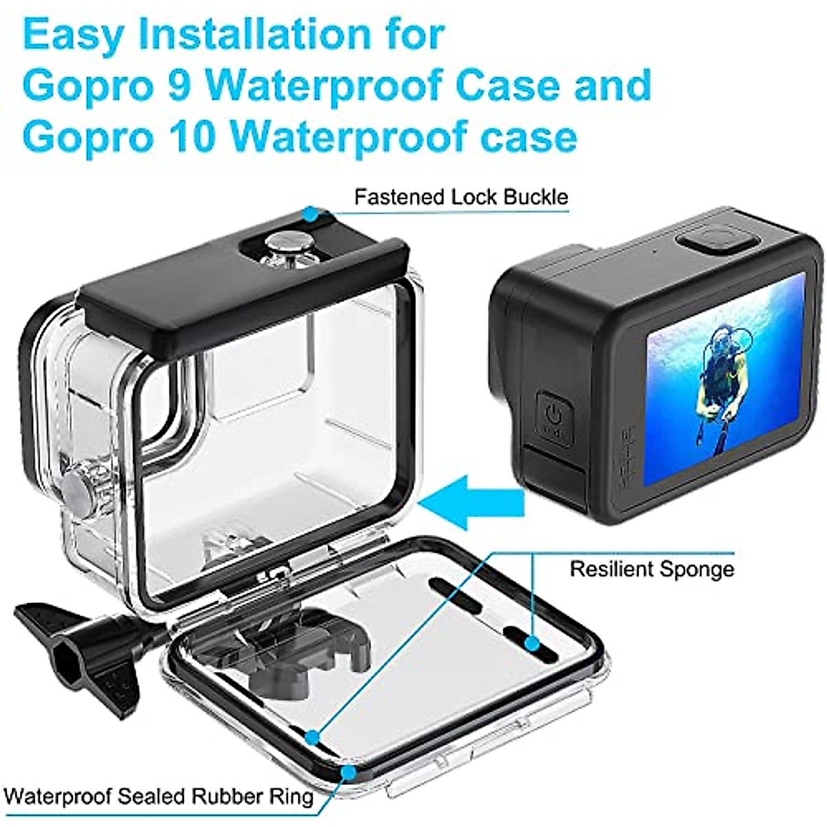Artman Waterproof Case for GoPro Hero 11/10/9 Black, 60M/196FT Underwater Protective Diving Case with Bracket Mount Accessories +12 Anti-Fog Inserts Fully Compatible with GoPro Hero 11/10/9 Black