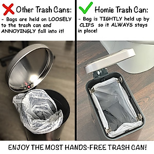Homie Soft Close, Slim Trash Can 1.6 Gallon with Anti - Bag Slip Liner and Lid, Use as Mini Garbage Basket, Slim Dust Bin, or Decor in Bathroom, Restroom, Kitchen, or Bedroom (Rose Gold)