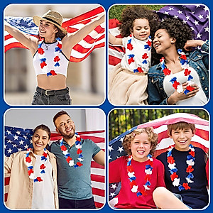 JUNEBRUSHS 24 Pack Patriotic Leis Red White and Blue Flower Leis, 4th of July Garlands Hawaiian Luau Flower Necklaces Bulk for Fourth of July, Memorial Day, Independence Day Decorations Party Favors