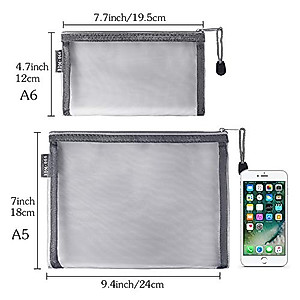 HRX Package Nylon Mesh Cosmetic Bags Zipper Pouches, 6PCS Gray Makeup Pouches Pen Pencil Organizer Case for Purse Diaper Bag Travel (A5 x 3pcs, A6 x 3pcs)