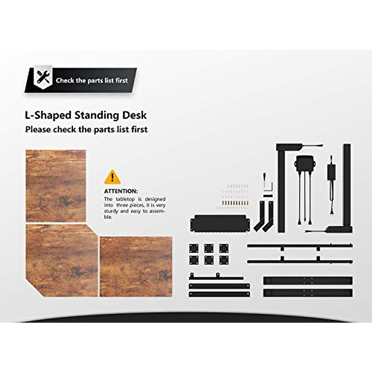 FEZIBO Dual Motor L Shaped Electric Standing Desk, 48 Inches Stand Up Corner Desk, Home Office Sit Stand Desk with Rustic Brown Top and Black Frame