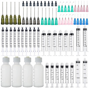 30 Pack 1ml, 3ml, 5ml, 10ml, 20ml, Dispenser and 50ml Glue Bottle. 14ga, 16ga, 18ga, 20ga, 22ga Dispensing head and Caps. Measuring Liquids and Refilling. Glue Applicator or Oil