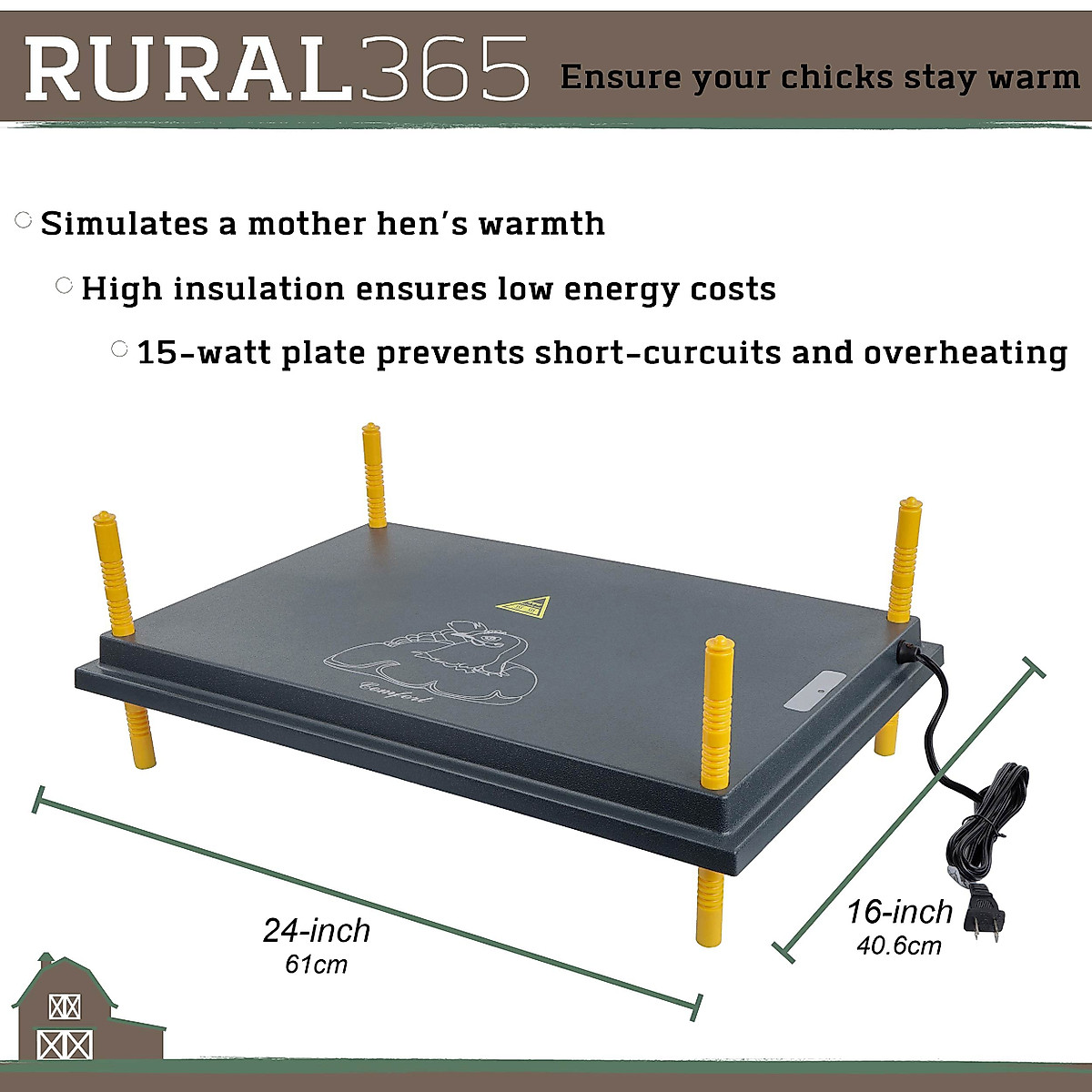 Rural365 Chick Heating Plate Brooder Plate - 16x24in Brooder Heat Plate for Chicks and Ducklings with Adjustable Height