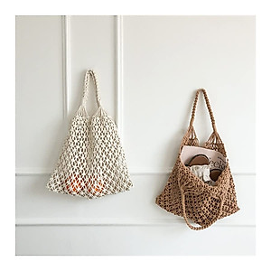 TKFDC Summer Beach Bucket Cotton Hollow Out Casual Solid Hollow Out Soft High-Capacity Shoulder Bag Handbag (Color : E, Size : 1)