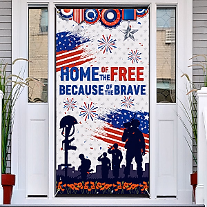 Patriotic Soldier Door Cover Decoration,Home of the Free 4th of July Front Door Sign Hanging Backdrop for Independence Day Memorial Day Welcome Home Decoration(Door Cover)