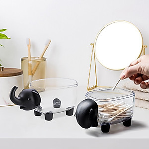 Roucerlin 2 Pack Clear Elephant Shape Cotton Swab Holder, Cute Cotton Pad Ball Dispenser, Plastic Storage Container Bathroom Canisters with Lids for Floss Toothpick Vanity Organizer (Elephant)