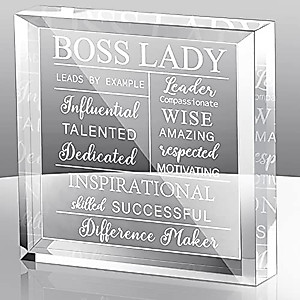 Yalikop Gifts for Women Acrylic Desk Boss Lady Office Decor Inspirational Quotes Boss Appreciation Keepsake And Paperweight for Birthday Christmas Gift(White, Classic Style)