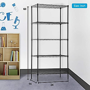 Wire Shelving Unit Metal Shelf Organizer Heavy Duty Wire Rack Storage Unit Rack Utility for Bathroom Office Kitchen (Black, 14" D x 24" W x 60" H)