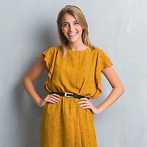 YooAi Womens Leather Belt Skinny Waist Belt for Dresses Jeans Pants with Gold Buckle black 95