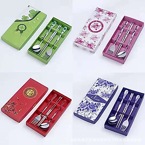 Portable Cutlery Set Reusable Travel Utensils, Stainless Steel Flatware Set, Camping Silverware with Case,3 Pcs green four-leaf clover Stainless Steel Metal Chopsticks Spoon and Fork gift box set