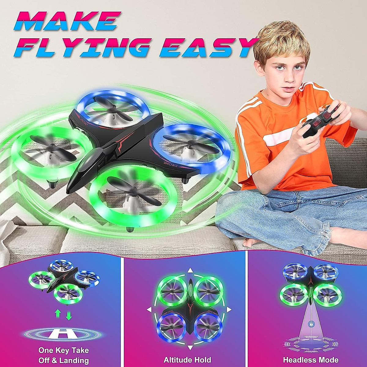 Mini Drone for Kids, LED RC Drone, Remote Control RC Quadcopter, with 360° 3D Eversion and Throwing Flight Function, Gift/Toys for Boys & Girls