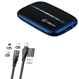 BoxWave Cable Compatible with Corsair Game Capture HD60 S+ - MagnetoSnap PD AllCharge Cable (100W), Magnet PD 100W Charging Cable USB Type-C Micro USB for Corsair Game Capture HD60 S+ - Jet Black
