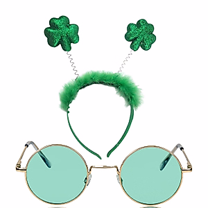 SunnyPro St Patricks Day Accessories Shamrock Headband Saint Patricks Glasses Sunglasses