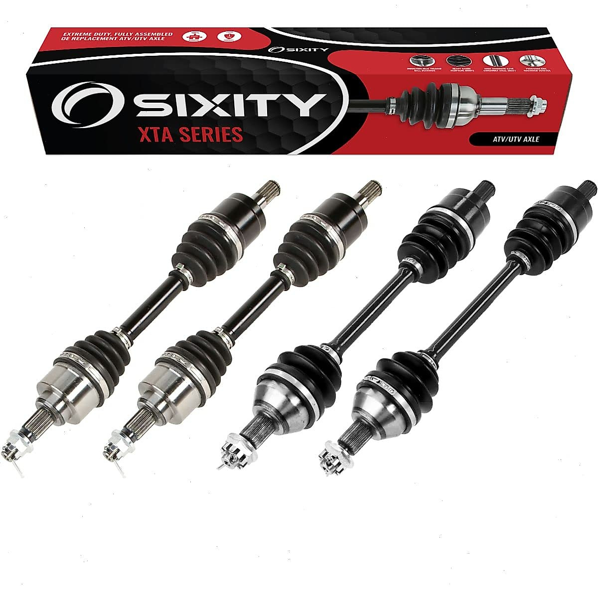 4 pc Sixity XTA Front Rear Left Right Axles compatible with Honda TRX420FA Rancher AT TRX420FPA 4x4 w Power Steering 2009-2014