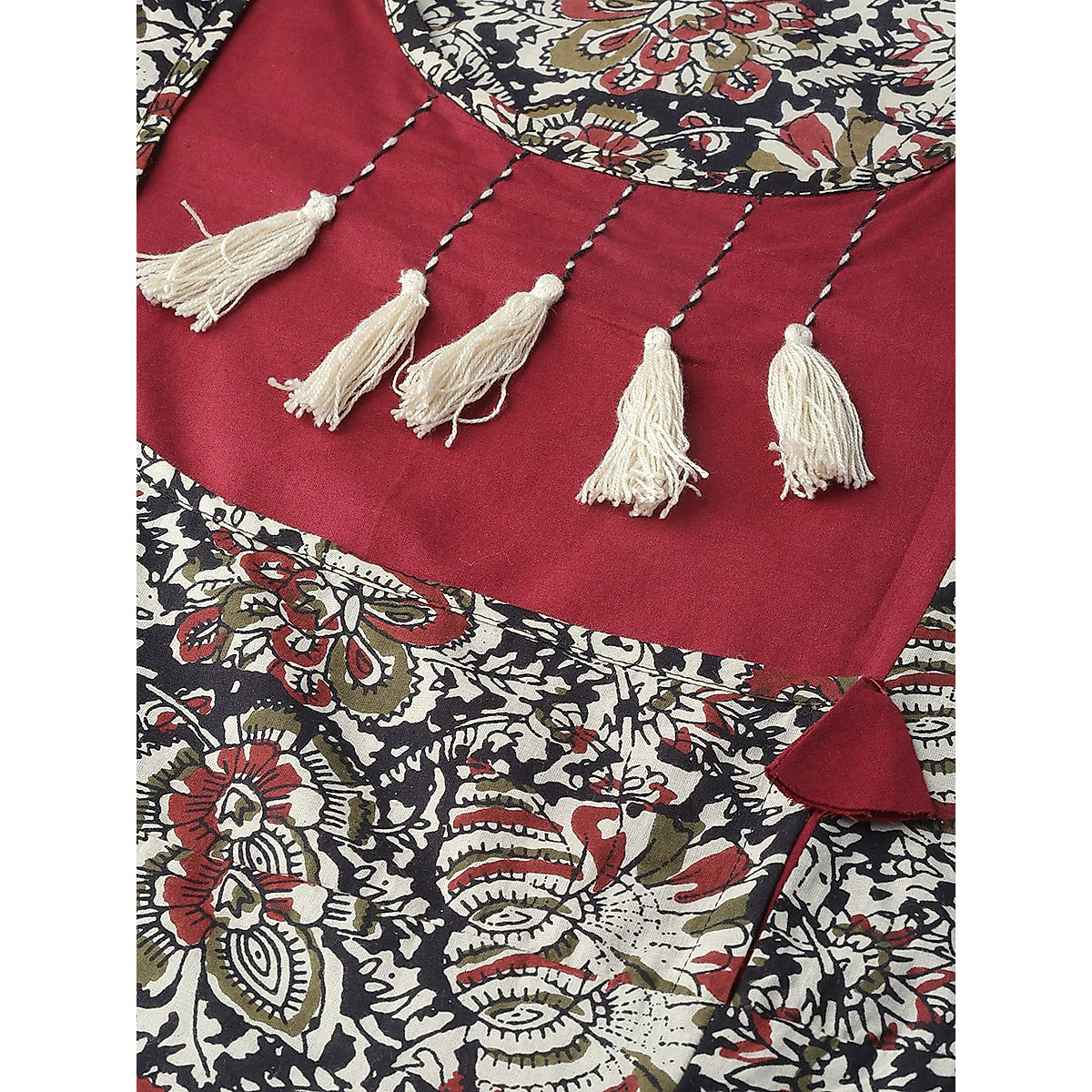 Yash Gallery Women's Cotton Angrakha Style Printed Indian Kalamkari Kurtis (Maroon., XXL)