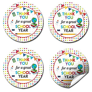 Thanks for a Great School Year Teacher Appreciation Thank You Sticker Labels, 40 2" Party Circle Stickers by AmandaCreation, Great for Envelope Seals & Gift Bags