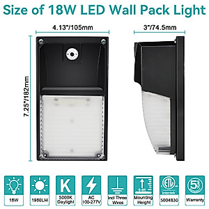HiBay 12 Pack Dusk-to-Dawn LED Wall Pack Lights Outdoor, Bright 18W 1980LM 5000K Replace 60-100W HPS/HID, IP65 Waterproof Outside Security Lighting with Photocell Sensor