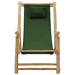 GOLINPEILO Foldable Deck Chair Bamboo and Canvas Green for Relaxing, Foldable Patio Deck Chair with Adjustable Height for Yard, Patio, Backyard, Deck -AA