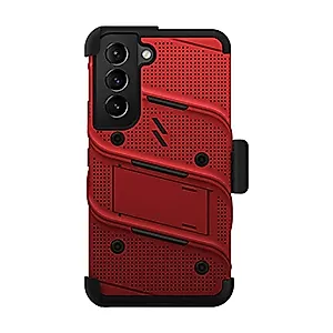 ZIZO Bolt Bundle for Galaxy S22 Case with Screen Protector Kickstand Holster Lanyard - Red