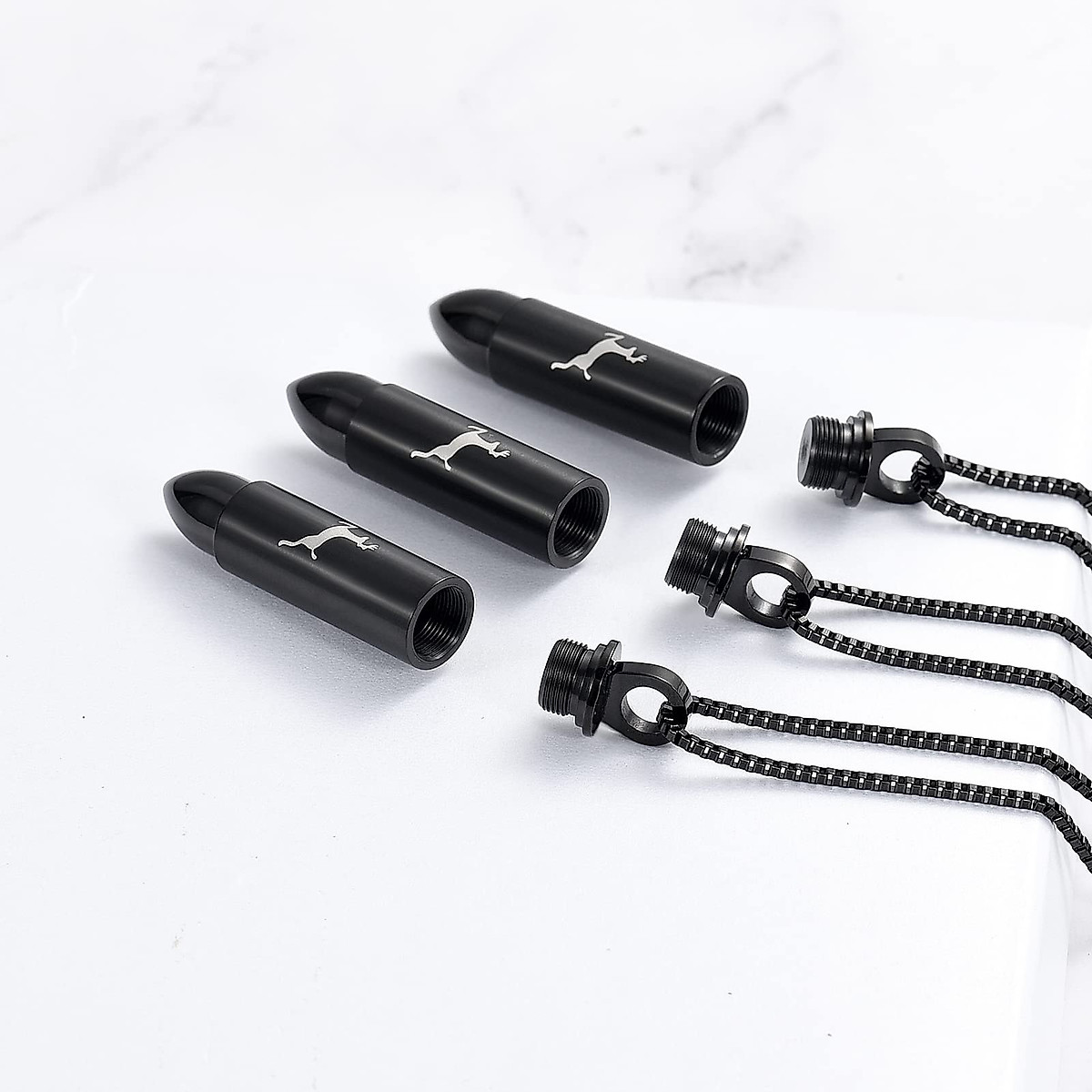 XSMZB Cremation Jewelry for Ashes Bullet Shape Pendant Urn Necklace Stainless Steel Keepsake Memorial Jewelry for Men Women(3pcs black)