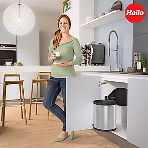 Hailo Compact-Box M Built-in Pull-Out Waste bin | 1 x 15 liters / 4.0 gallons | Lid Lift System | for hinged Door Base cabinets from 15.7 in | Stainless Steel | Made in Germany