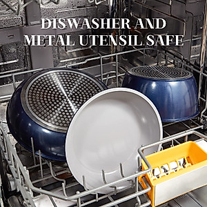 ROCKURWOK Pots and Pans with Removable Handle, Cookware Set with Ceramic Nonstick Coating, Suitble for Camping | RV, Dishwasher Safe | Ovens Safe | PFAS Free | PFOA Free, Blue