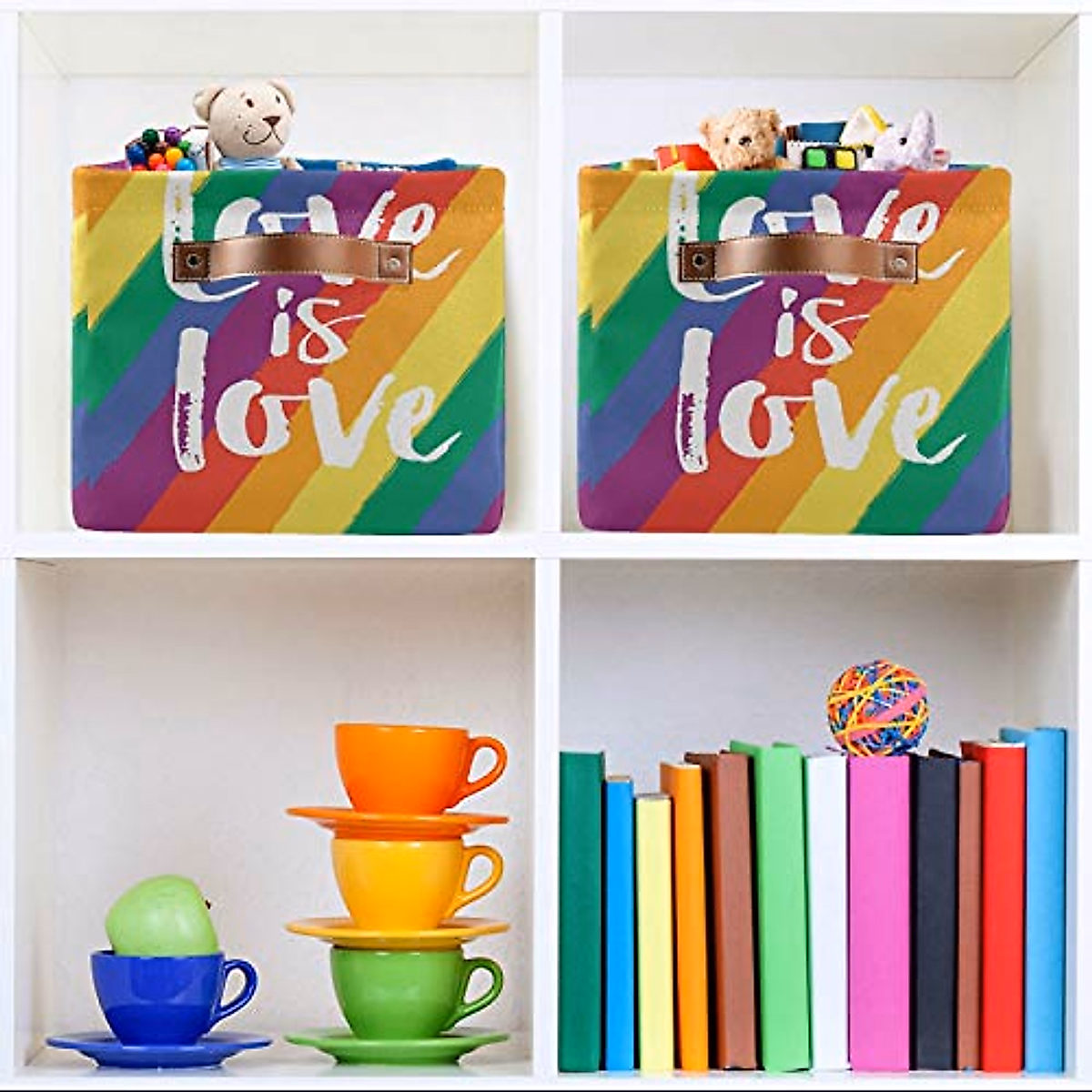 AUUXVA Storage Basket Love is LGBT Pride Storage Cube Box Durable Canvas Collapsible Toy Basket Organizer Bin with Handles for Shelf Closet Bedroom Home Office