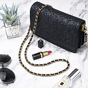 Metal Gold Chain Adjustable Replacement Strap Synthetic Leather Shoulder Bag Cross Body Bag Purse Handbag For Women -48Inch (Black)