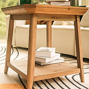 TIMBERMAVEN Rustic Farmhouse Square End Table, French Country Vintage Side Table, Boho Industrial with Storage Shelf for Living Room,café, Bedroom, Small Spaces,Solid Wood Nature White