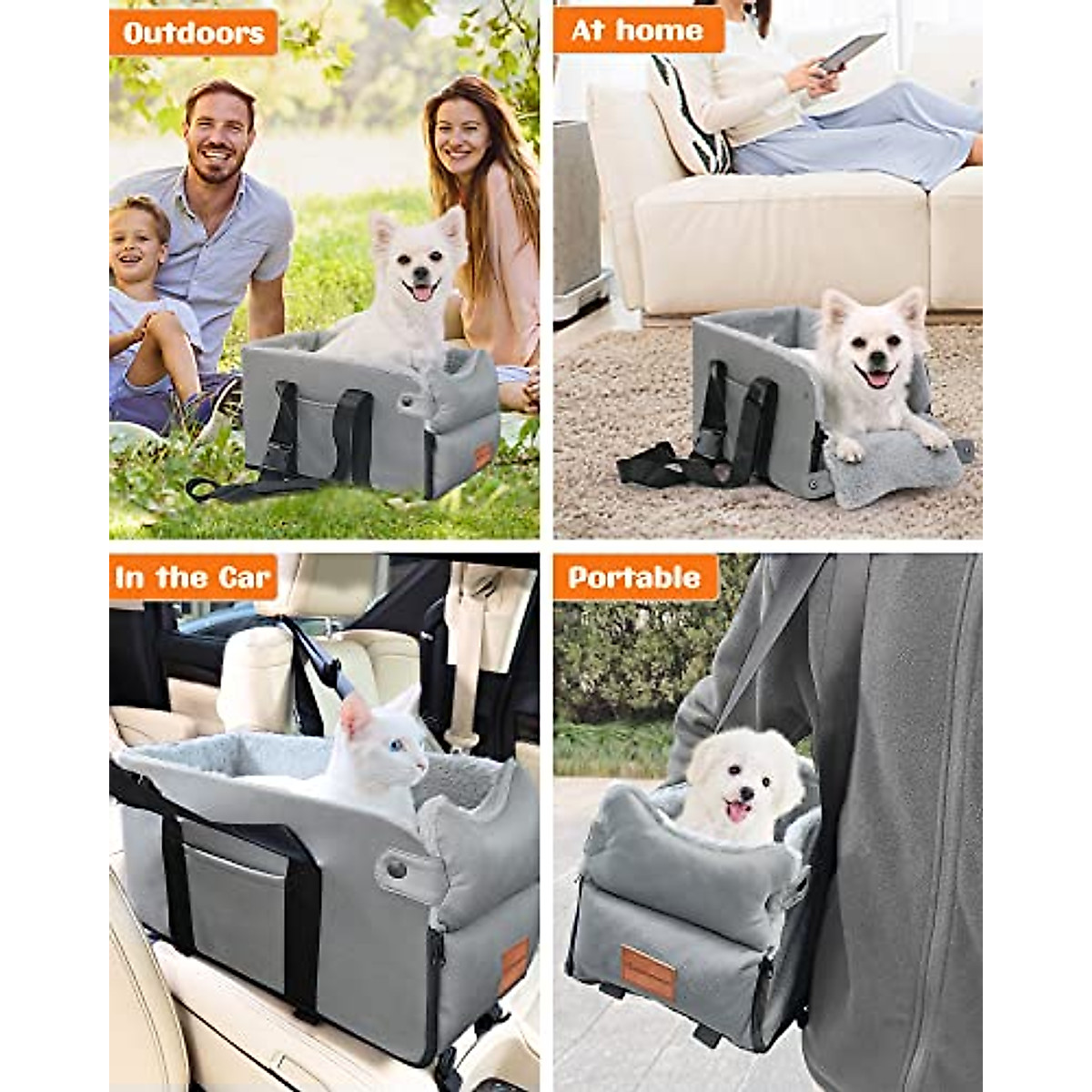 Colarlemo Center Console Dog Car Seat, Dog Car Seats for Small Dogs 0-15lbs, Portable Pet Armrest Car Seat, Dog Booster Seat with Safety Tethers and Pad, Single/Double Door Armrest Applicable