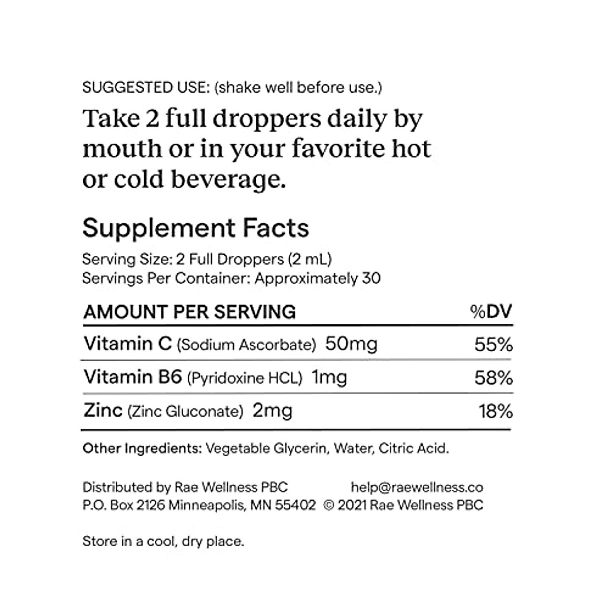 Rae Wellness Immunity Drops - Supports Immune System with Vitamin C, Zinc and Vitamin B6 - Liquid Immune Support Drops - Vegan, Non-GMO, Gluten-Free - 1.9 Oz (30 Servings)