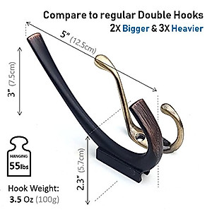 Ambipolar 5 Pack Premium Design Commander Heavy Duty Big Double Hooks Hidden Screws. Entryway Coat Hooks, Scarf and Jacket Hangers.Perfect Bath Towel Heavy Hooks (5 Pack,Oil Rubbed Bronze)