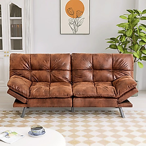 Hcore Convertible Futon Sofa Bed,Sleeper Futon Bed Couch,Memory Foam Futon Sofa,Loveseat Sofa Bed,Small Splitback Polyester Modern Sofa for Living Room,Office,Apartment,Classic Brown