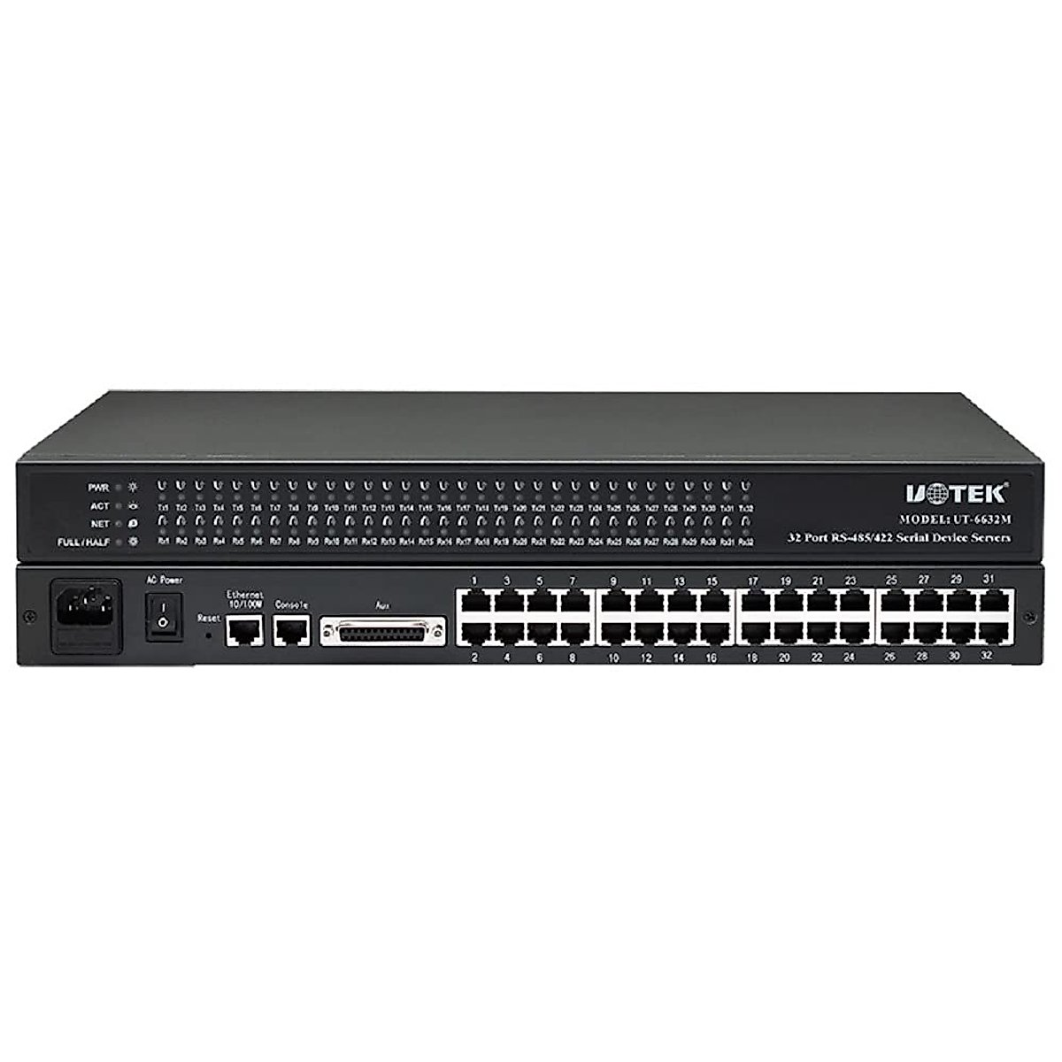 UOTEK Industrial 10/100 TCP/IP to 32 Ports RS232/485/422 Serial Device Server, with RJ-45 Ethernet Port, UT-6632 (UT-6632C)
