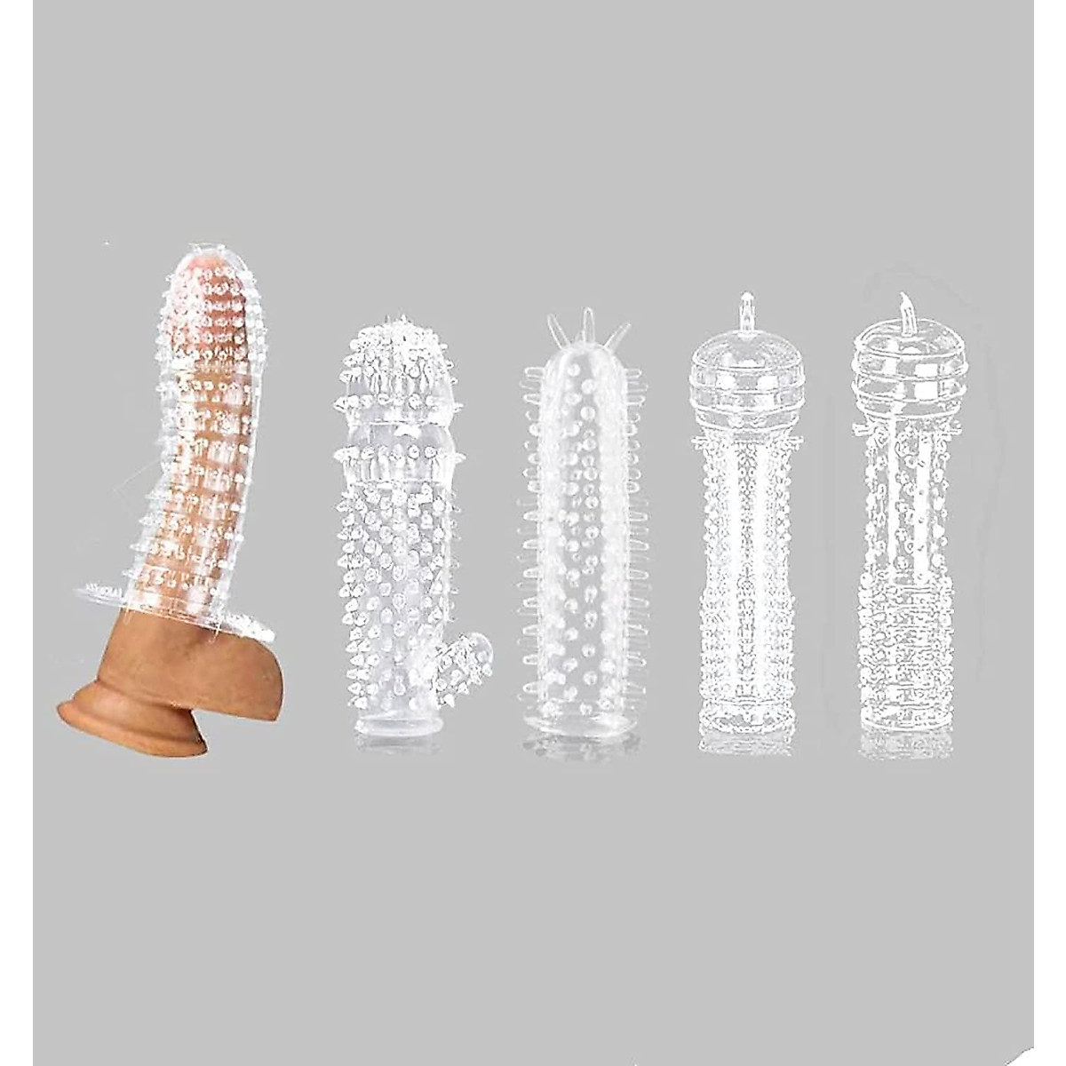 Transparent New Threaded mace Condom Male Condom Adult Lock fine Ring Extended Sleeve Crystal Sleeve 5pcs