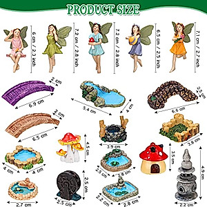 19 Pcs Fairy Garden Miniatures Figures Resin Garden Mushroom House Figures Fake Pond Lawn Bridge Water Well Lighthouse Water Well Bridge Figurines Cake Topper for Plant Pots Bonsai Decoration
