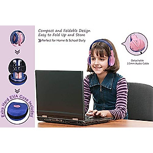 SIMOLIO Bluetooth Kids Headphones Volume Limited,Kids Safe Headphone with Share Jack, Wireless Headphones for Kids, Bluetooth Kids Headsets for iPad/iPhone/Kindle/Tablets/Car and Gift for Girls (Pink)