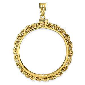 Roy Rose Jewelry Gold Coin Mounting | Mexican 50 Peso Coins | 37mm | Screw Top | Rope, Twisted Rope Border Edge Bezel Pendant Frames | Solid 14K Gold