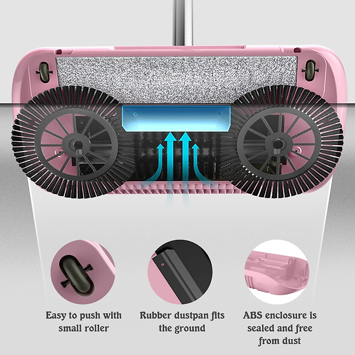Sweeper 3-in-1 Mops for Floor Cleaning, Hand Push Sweeper Household Lazy Sweeper, Dry and Wet Multi Surface Floor Cleaner Lightweight - Ideal for Pet Hair&Crumby Messes (Pink)
