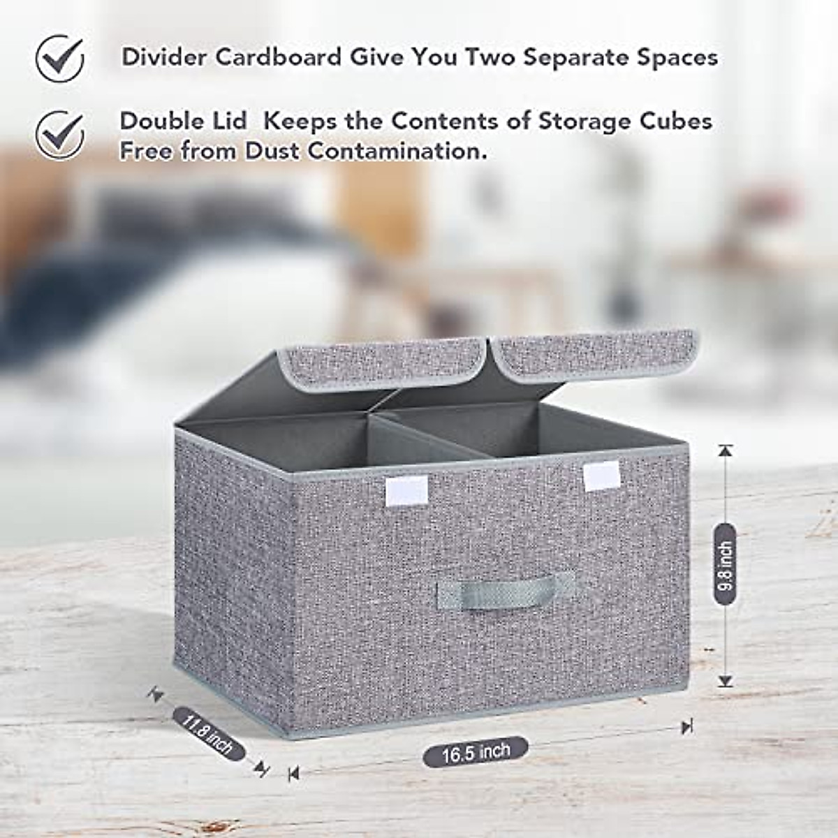DIMJ Storage Cubes with Lids Foldable Storage with Dual Handle Basket Bins Organizer, Cloth Bin for Home & Office Collapsible Large Baskets for Storage. 2 Pack Closet Organizer Boxes.(Gray)