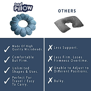 Total Pillow Donut Pillow for Airplane & Travel, Sleeping Neck Pillow, Microbead Comfortable Pillow for Neck, Head, Back, Lumbar & Pelvic Support, Twists to Many Positions - Blue