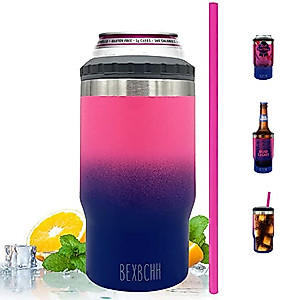 Bexbchh 4-in-1 Slim Can Cooler for 12oz Cans and Beer Bottles,Stainless Steel Double-Wall Insulated Beer Cooler,Universal Beverage Can Holder Keep Drinks Cold,Can Coozie Insulated for Beer, Soda