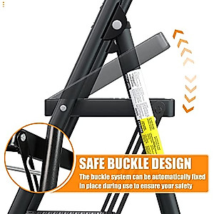 Step Ladder BAVIKUNP 2 Step Ladder Folding 2 Step Stools for Adults with Anti-Slip Pedal, Portable Sturdy Steel Ladder with Handrails, Perfect for Kitchen & Household, 500 lbs Capacity, Matte Black